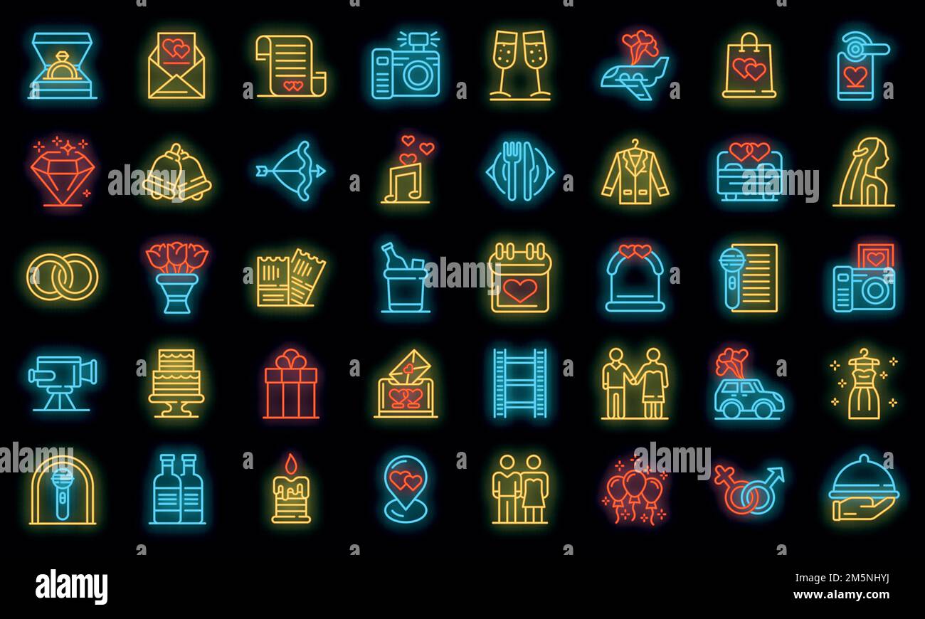 Wedding ceremony icons set. Outline set of wedding ceremony vector ...