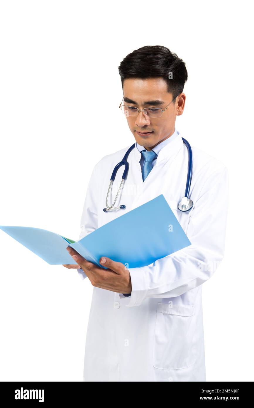 Shed young male doctor check medical records Stock Photo - Alamy