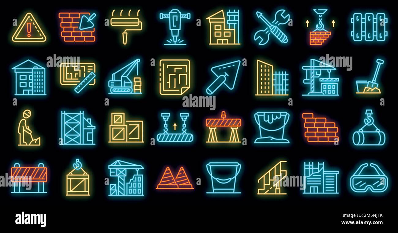 Building reconstruction icons set. Outline set of building ...