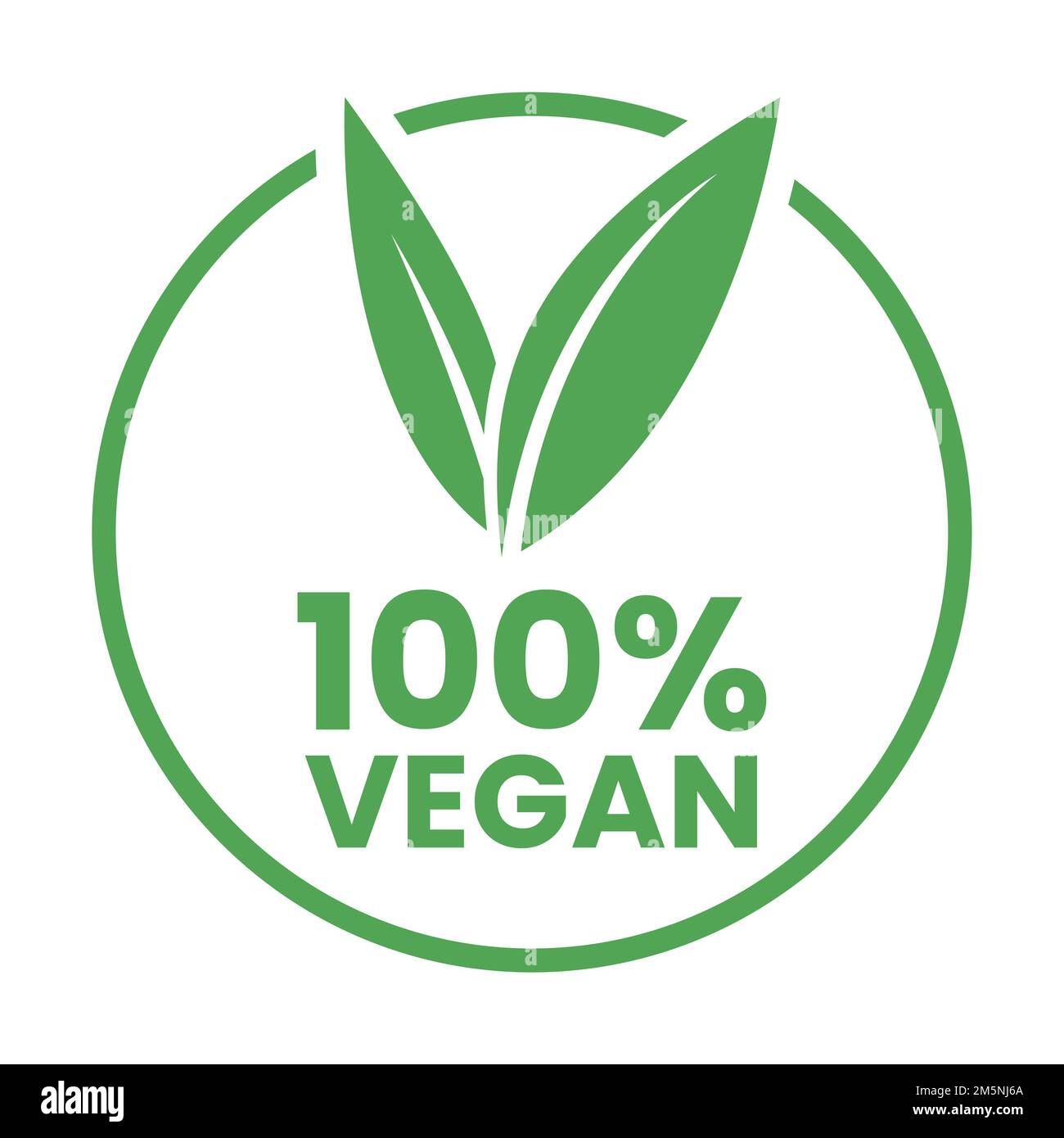 %100 Vegan Round Icon with Green Leaves isolated on a White Background ...