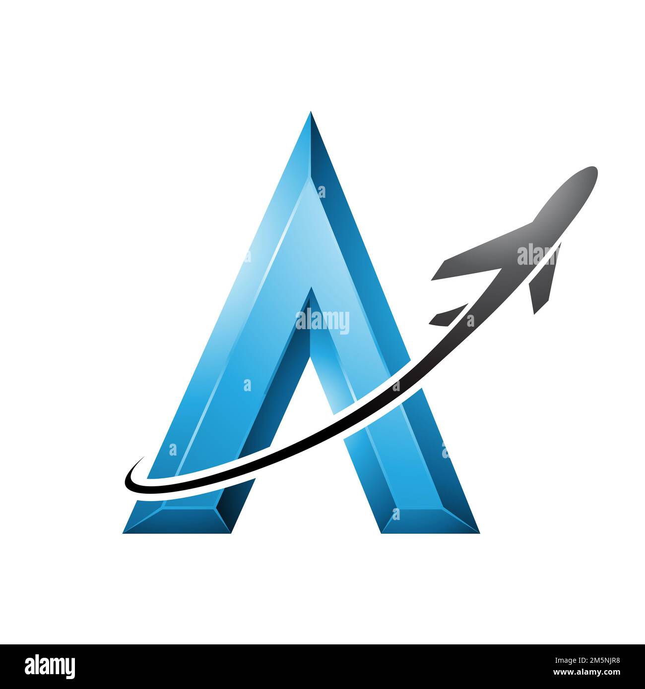 Illustration of Airplane Flying Around a Blue Embossed Letter A ...
