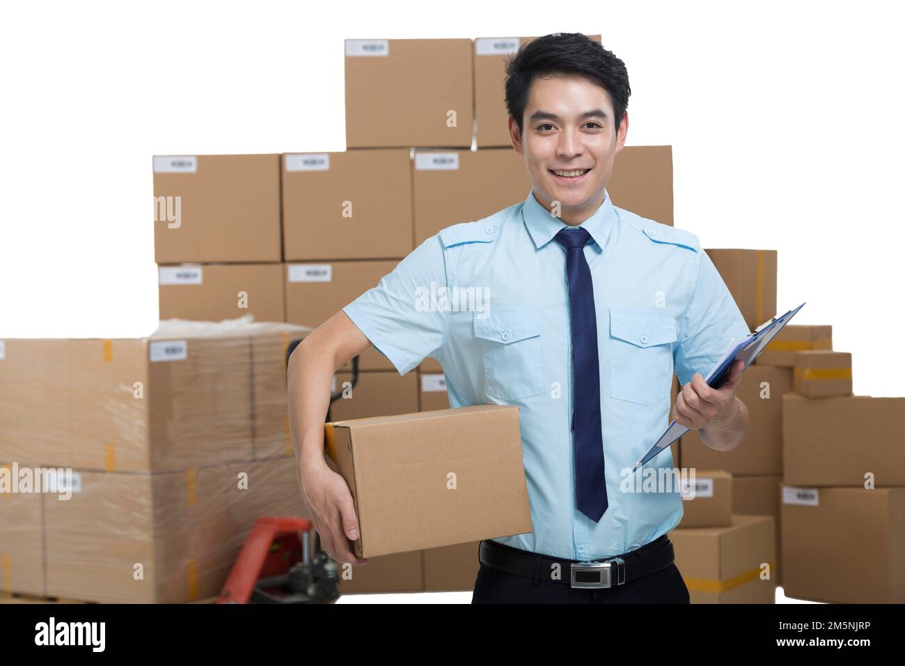 Logistics warehouse staff holding the carton Stock Photo - Alamy