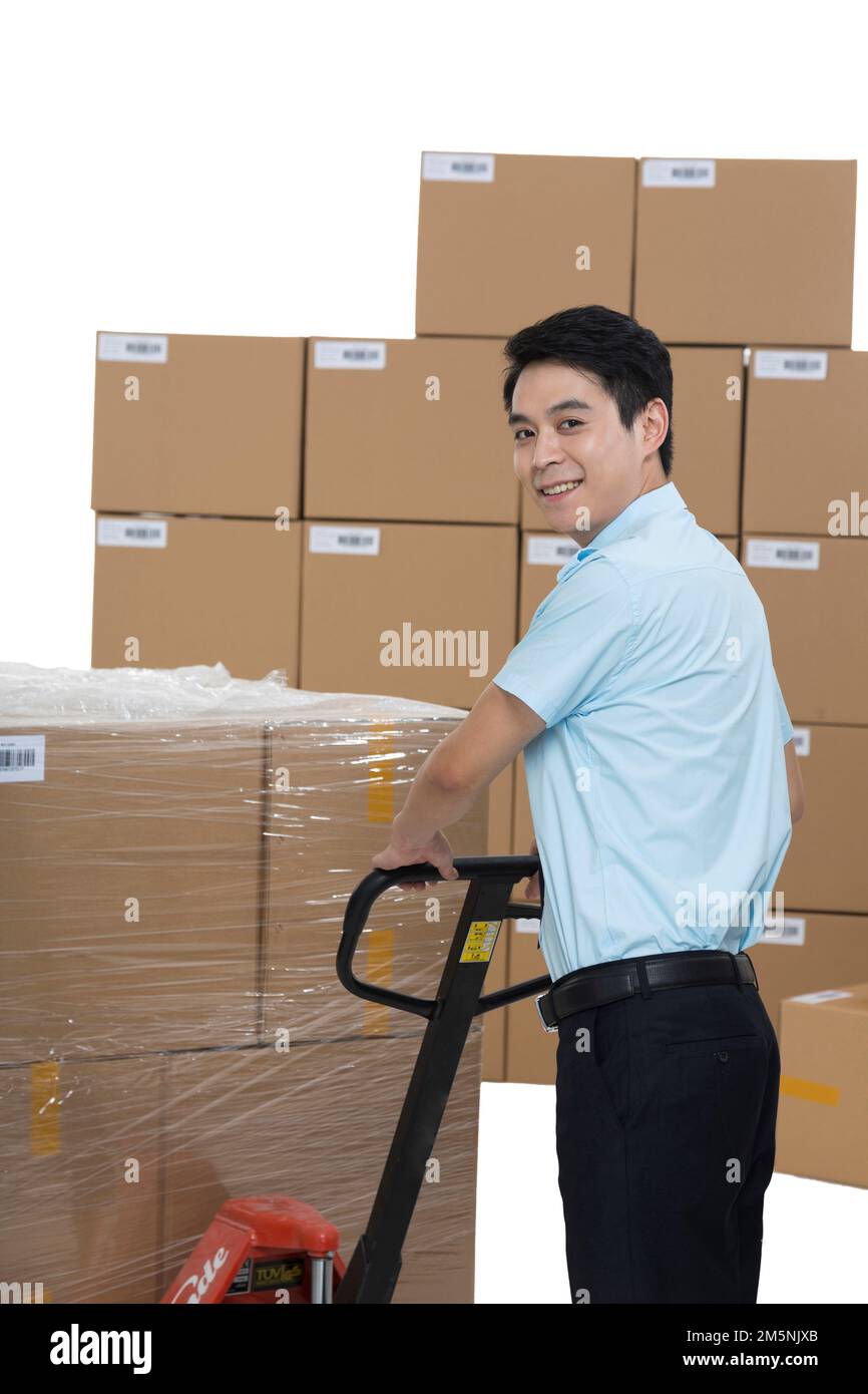 Warehouse pushing trolley hi-res stock photography and images - Alamy