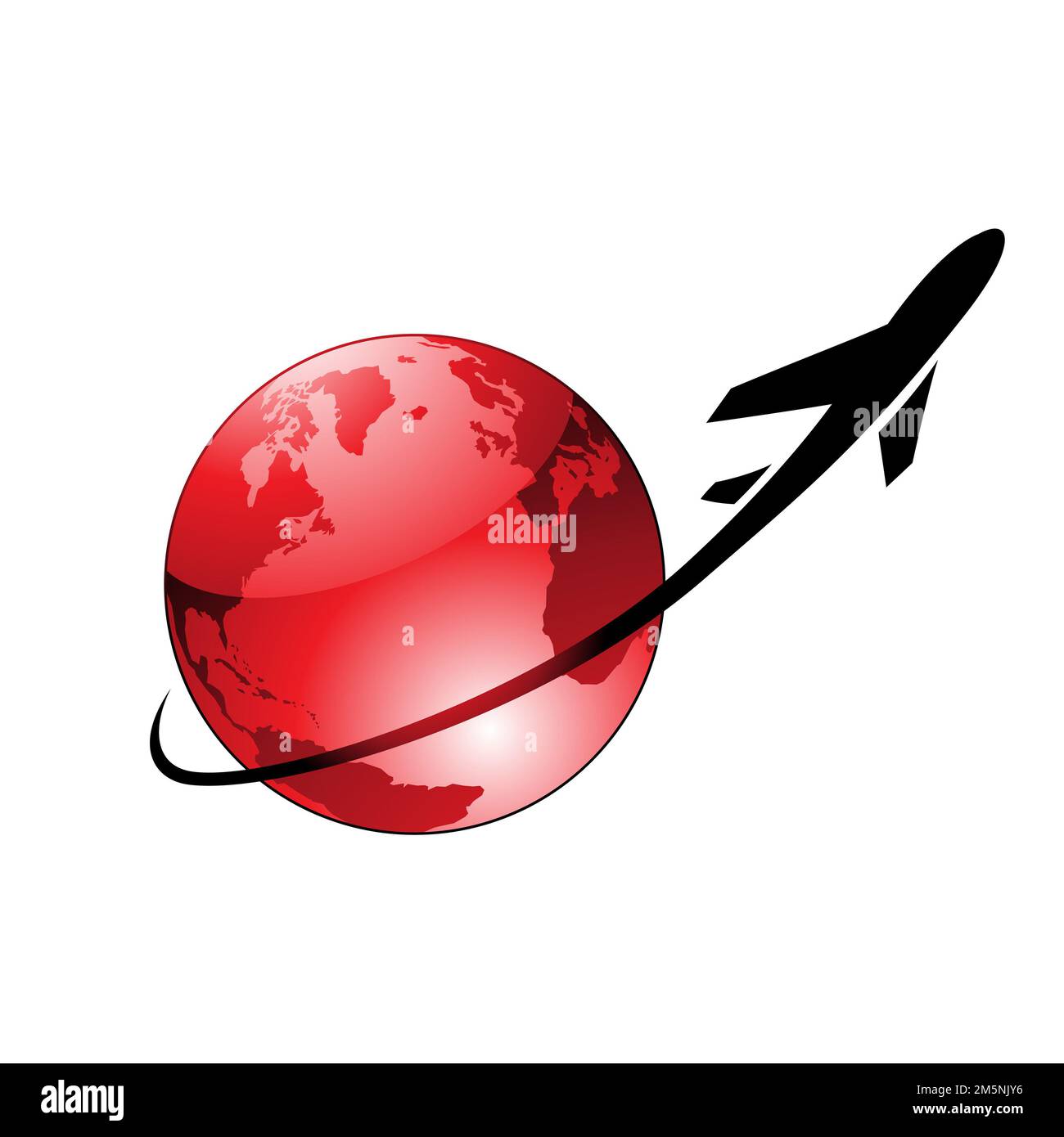 Illustration of Airplane Flying Around a Red Glossy Globe isolated on a ...