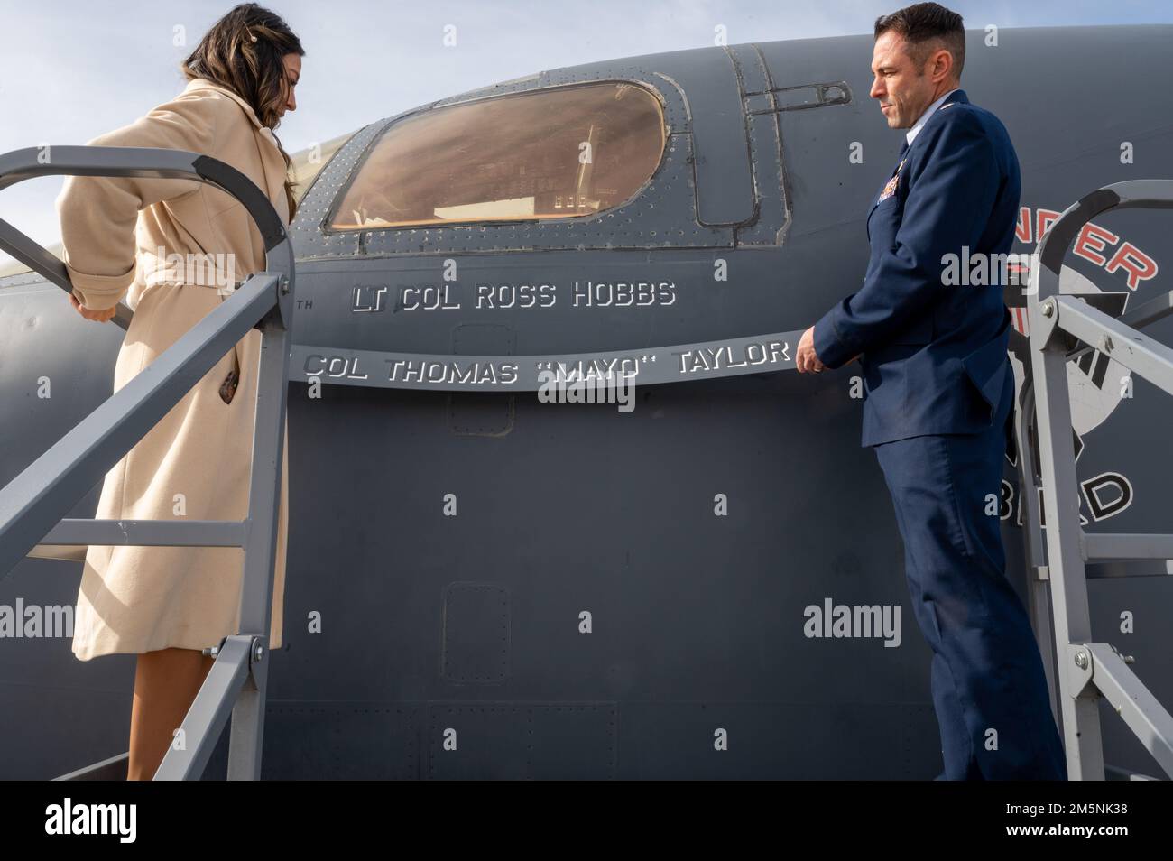 Lt. Col. Ross Hobbs, 34th Bomb Squadron commander, peels off the former ...