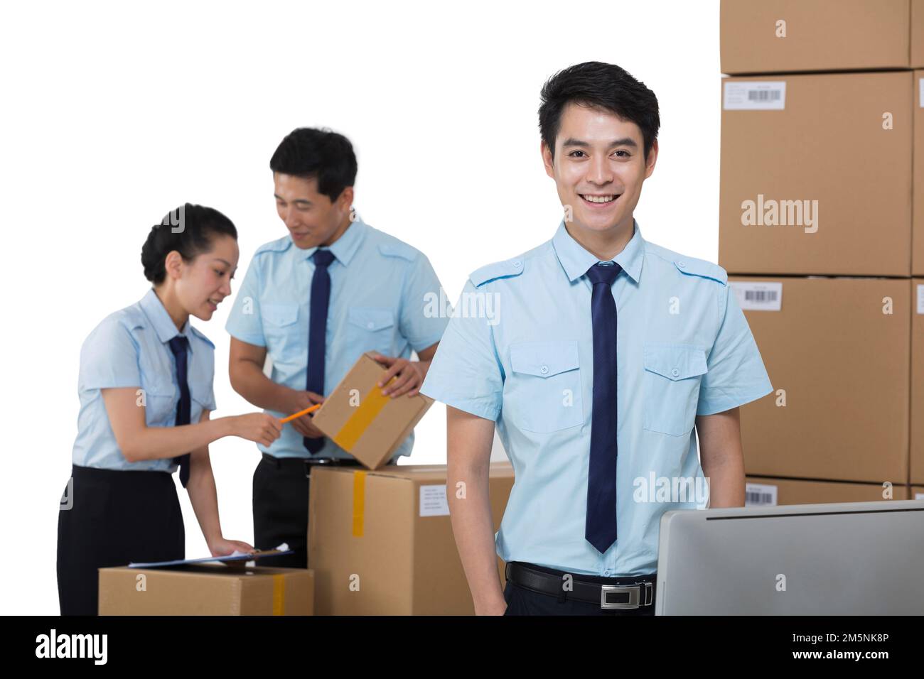 Logistics warehouse staff use office computer Stock Photo - Alamy