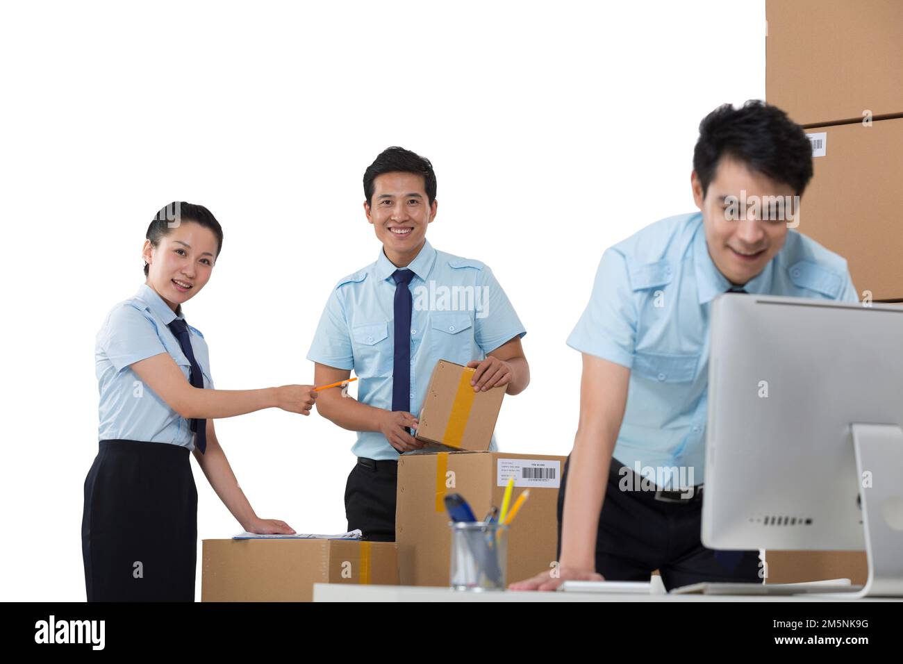 Logistics warehouse staff use office computer Stock Photo - Alamy