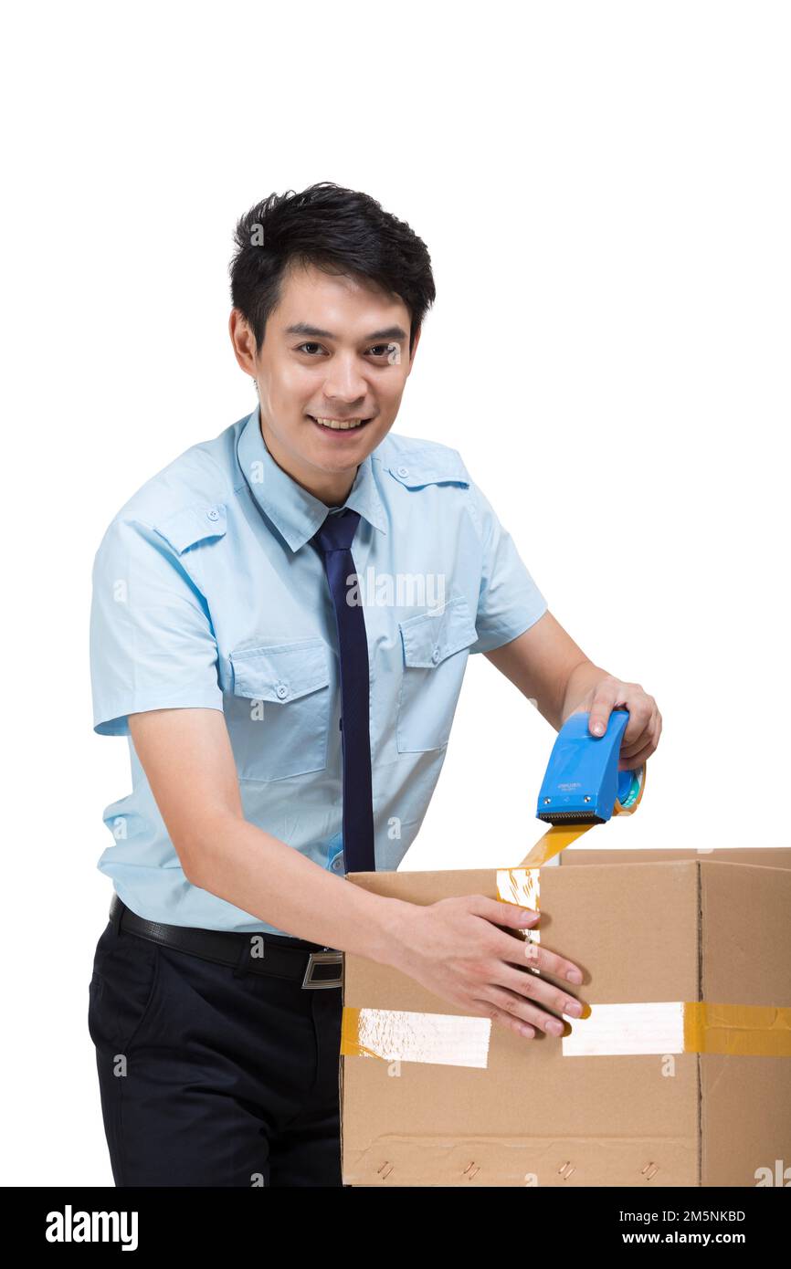 Packaged goods logistics warehouse staff Stock Photo - Alamy
