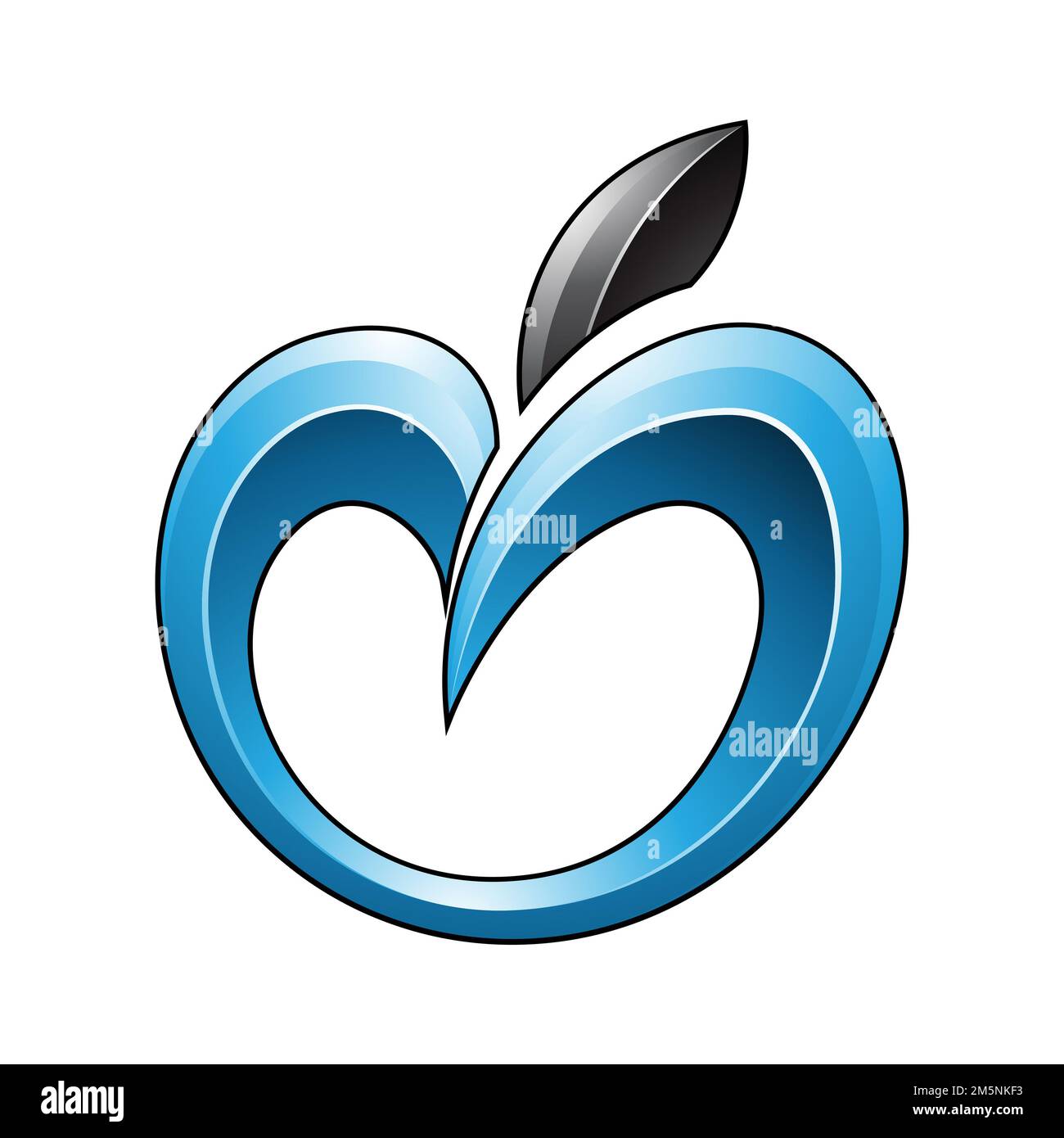 Apple Icon in Shades of Blue and Black isolated on a White Background ...