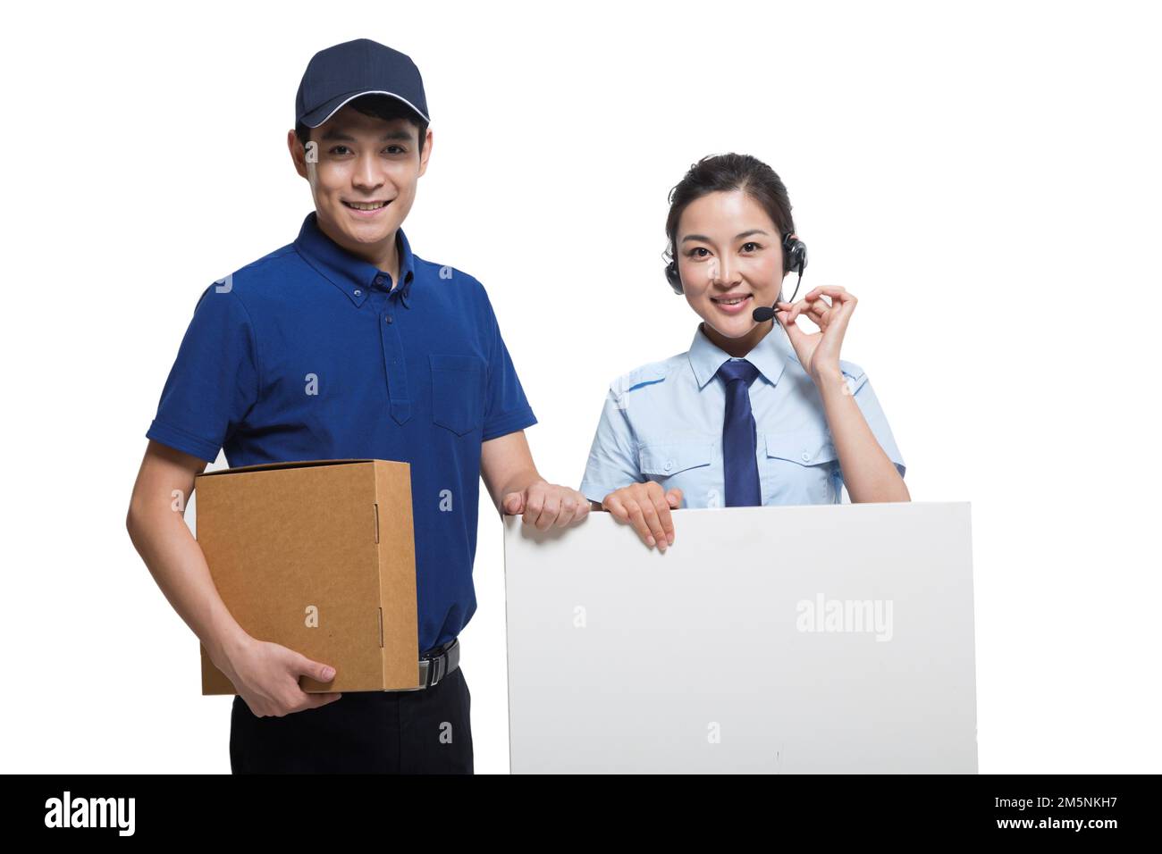 Logistics delivery and customer service staff with the whiteboard Stock ...