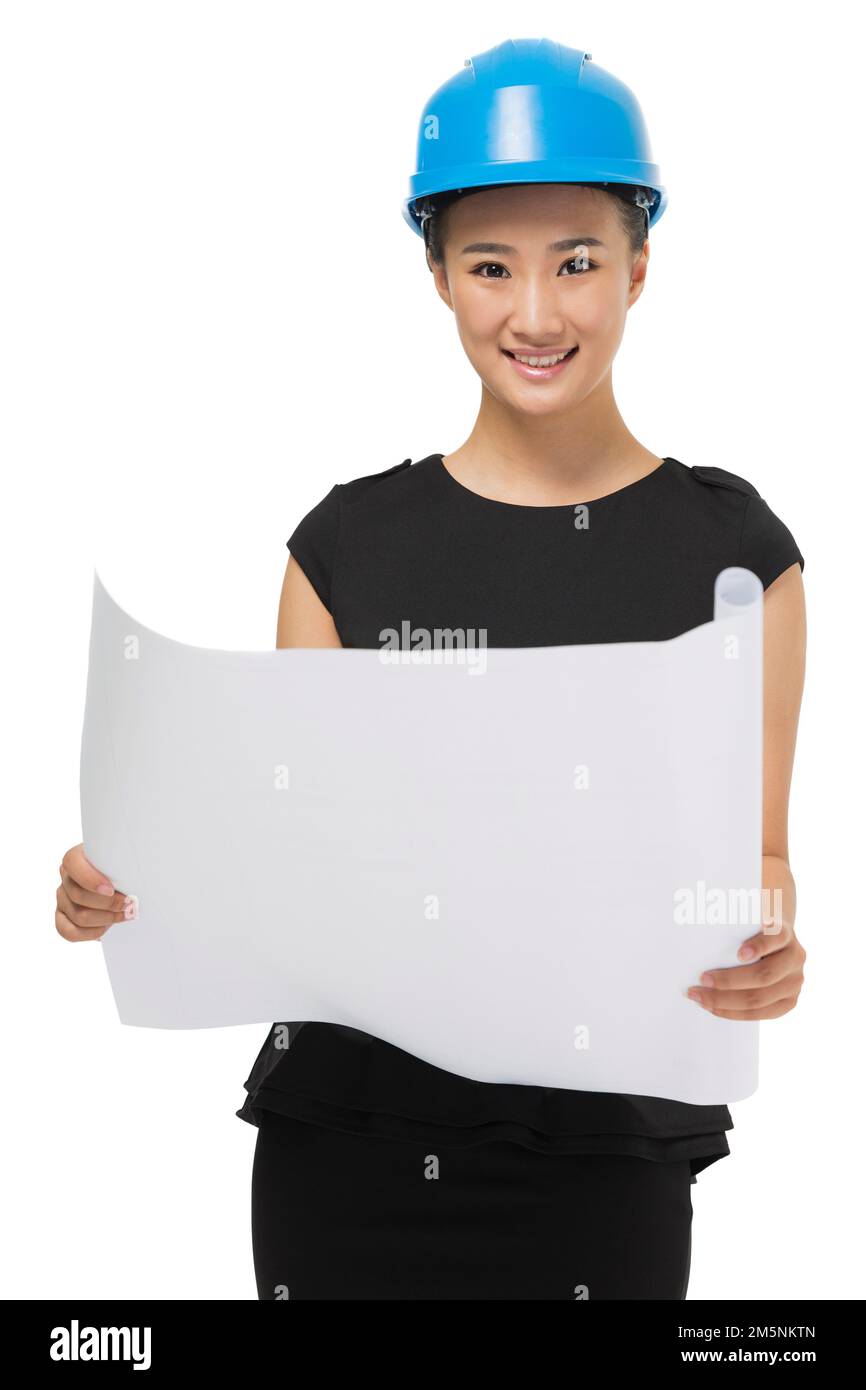 Female architect with drawings Stock Photo - Alamy