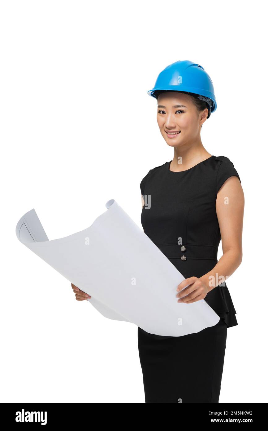 Female architect with drawings Stock Photo - Alamy