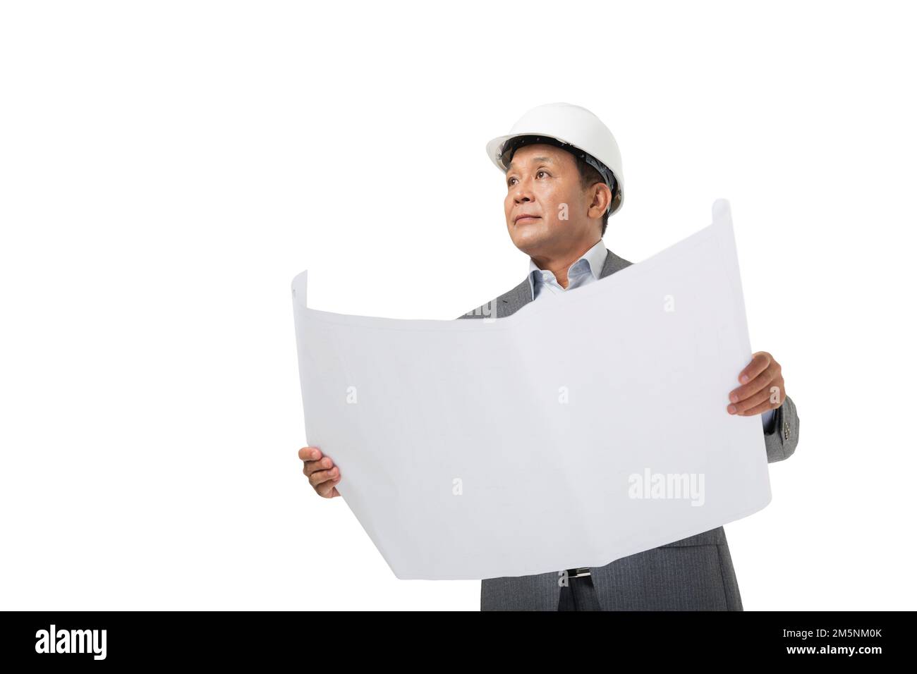 Middle-aged male construction engineer with the drawing Stock Photo - Alamy