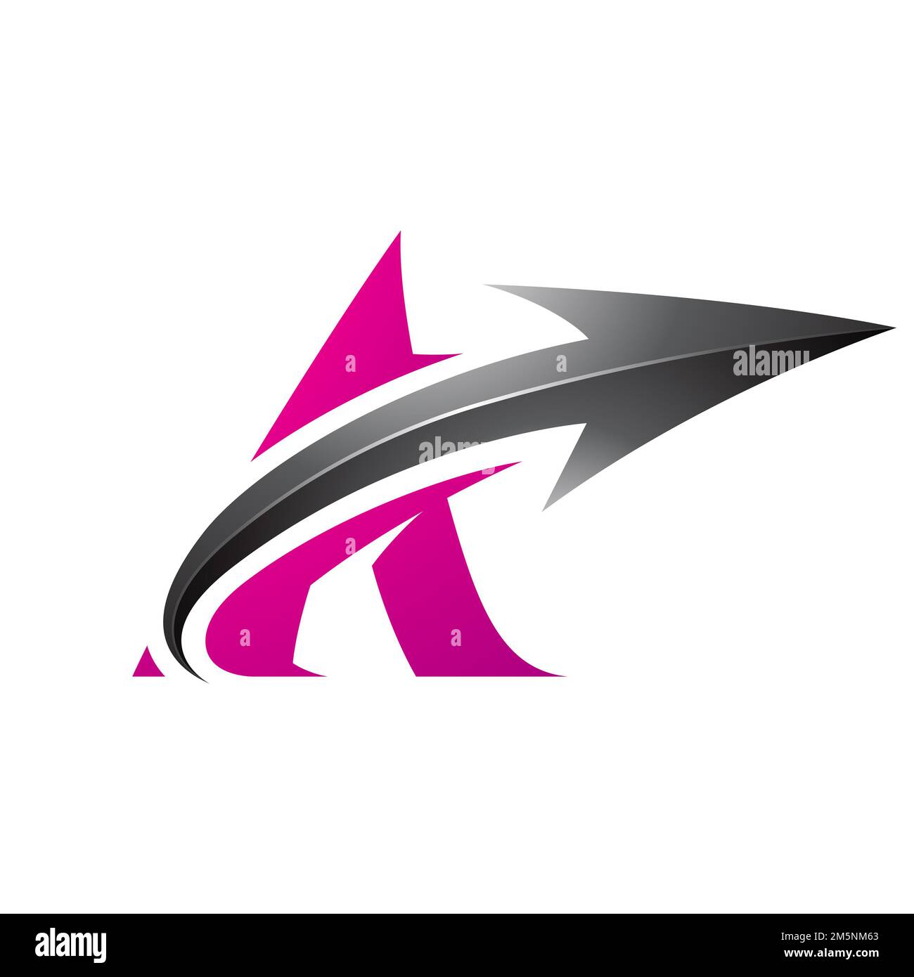 Illustration of Bold Curvy Magenta Letter A with a Black Glossy Arrow ...