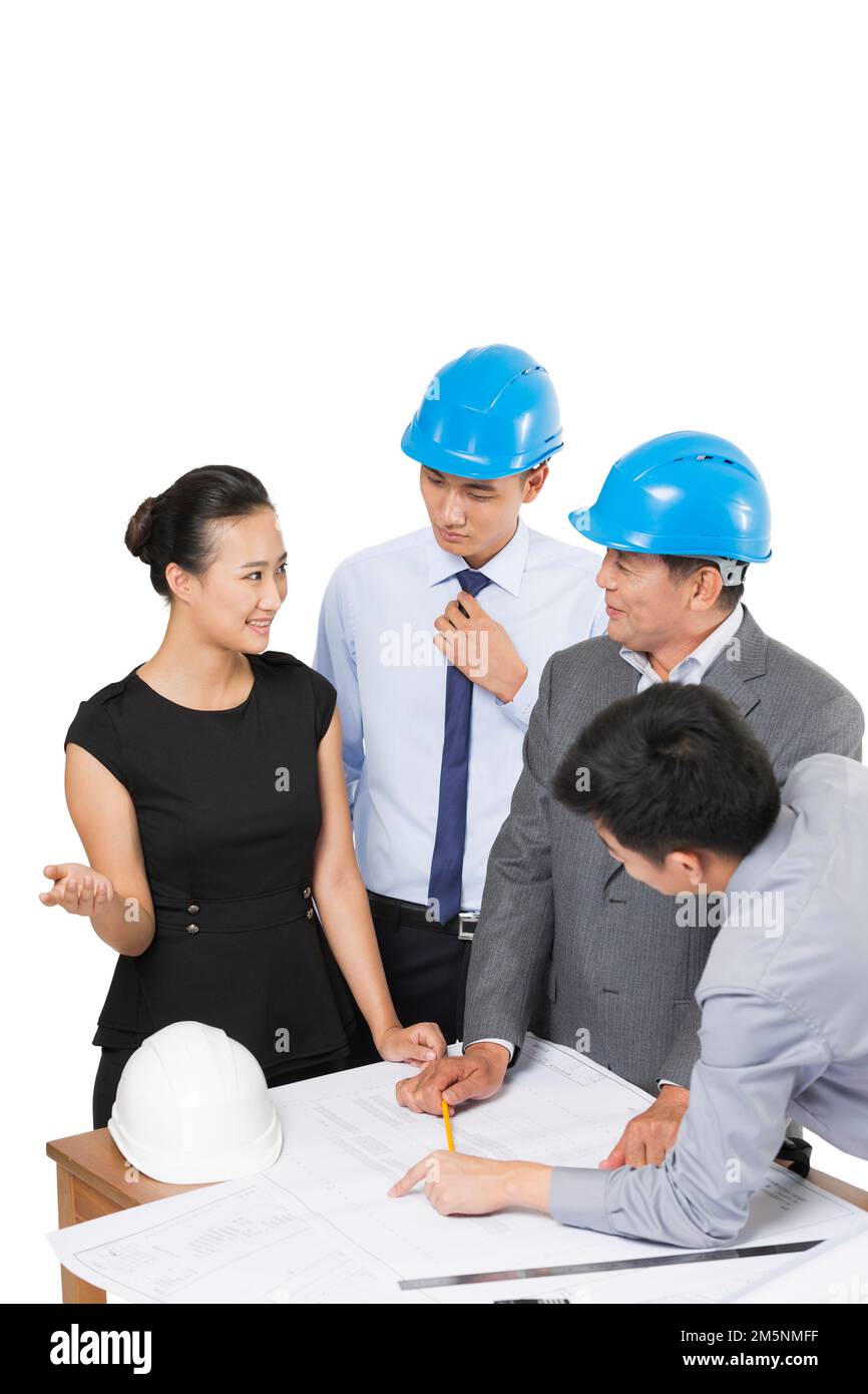 Research team building design drawings Stock Photo - Alamy