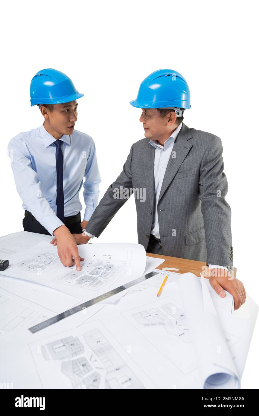 Research team building design drawings Stock Photo - Alamy