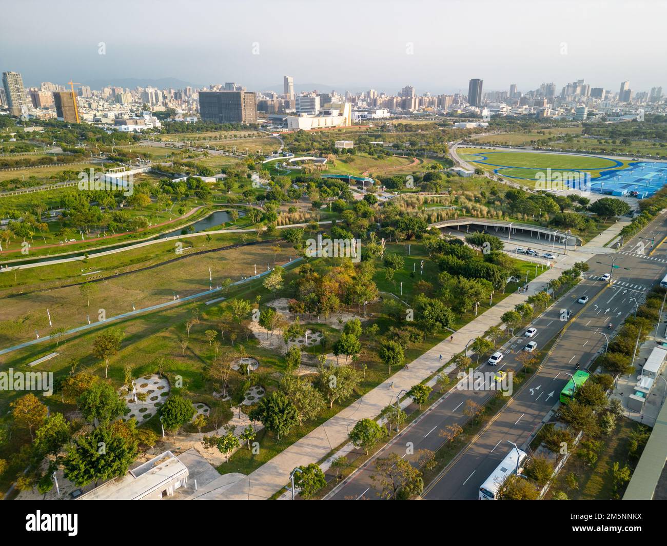 Aerial view of Taichung Central Park. Xitun District Shuinan Economic and Trade Area Stock Photo ...