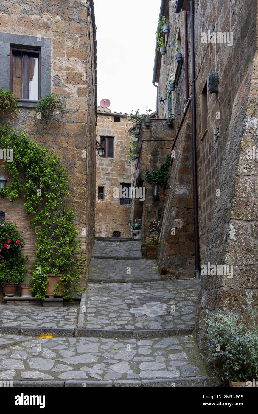 Ancient tufa buildings in the hilltop village of Civita di Bagnoregio ...