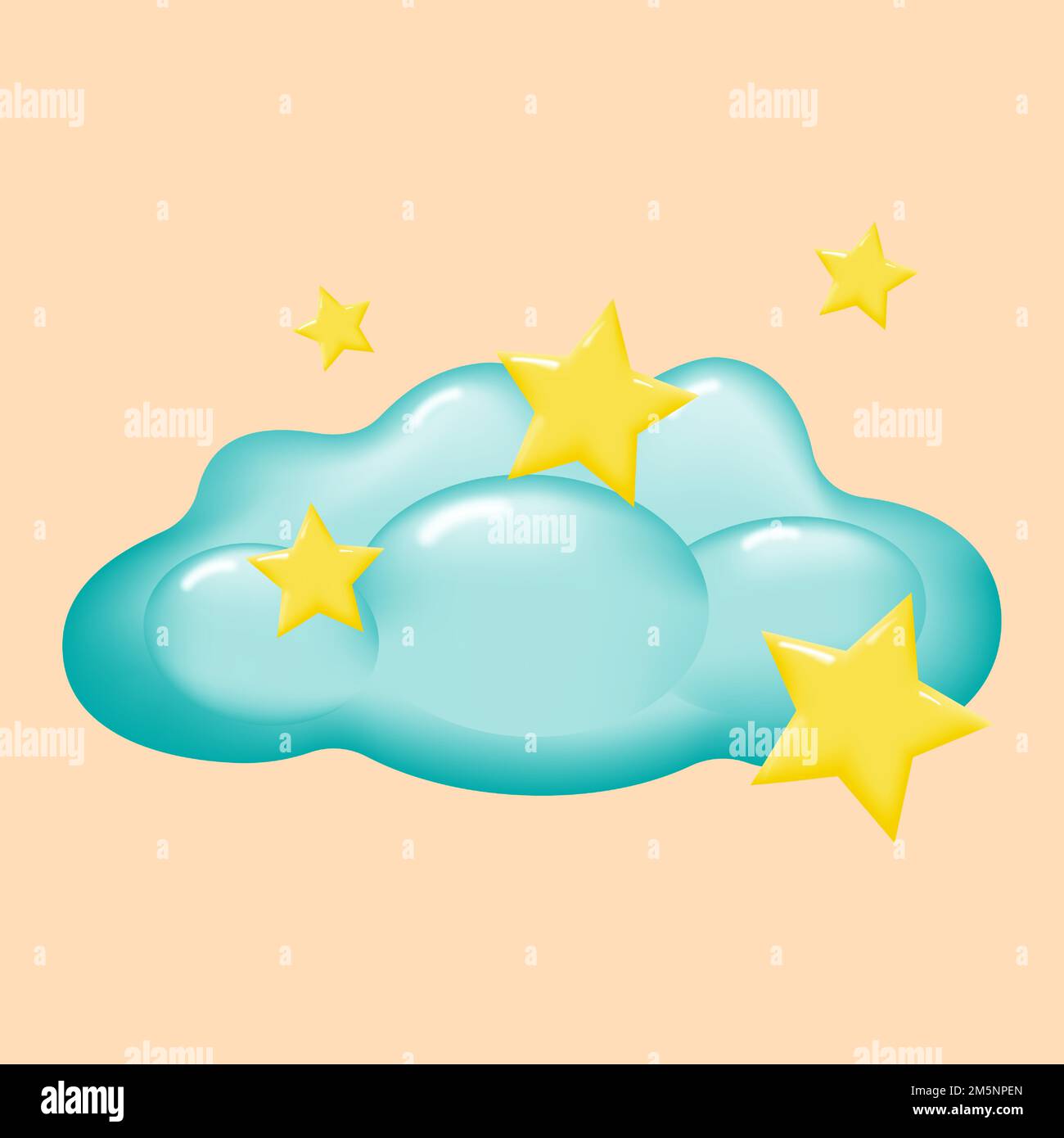 Cartoon blue fluffy cloud with yellow stars isolated on a beige ...