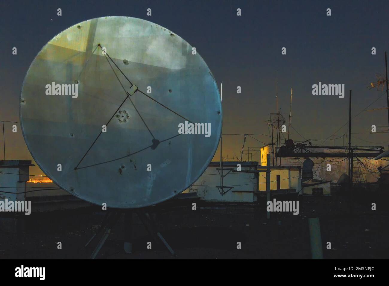 Satellite dish at night, Kiev, Ukraine Stock Photo - Alamy