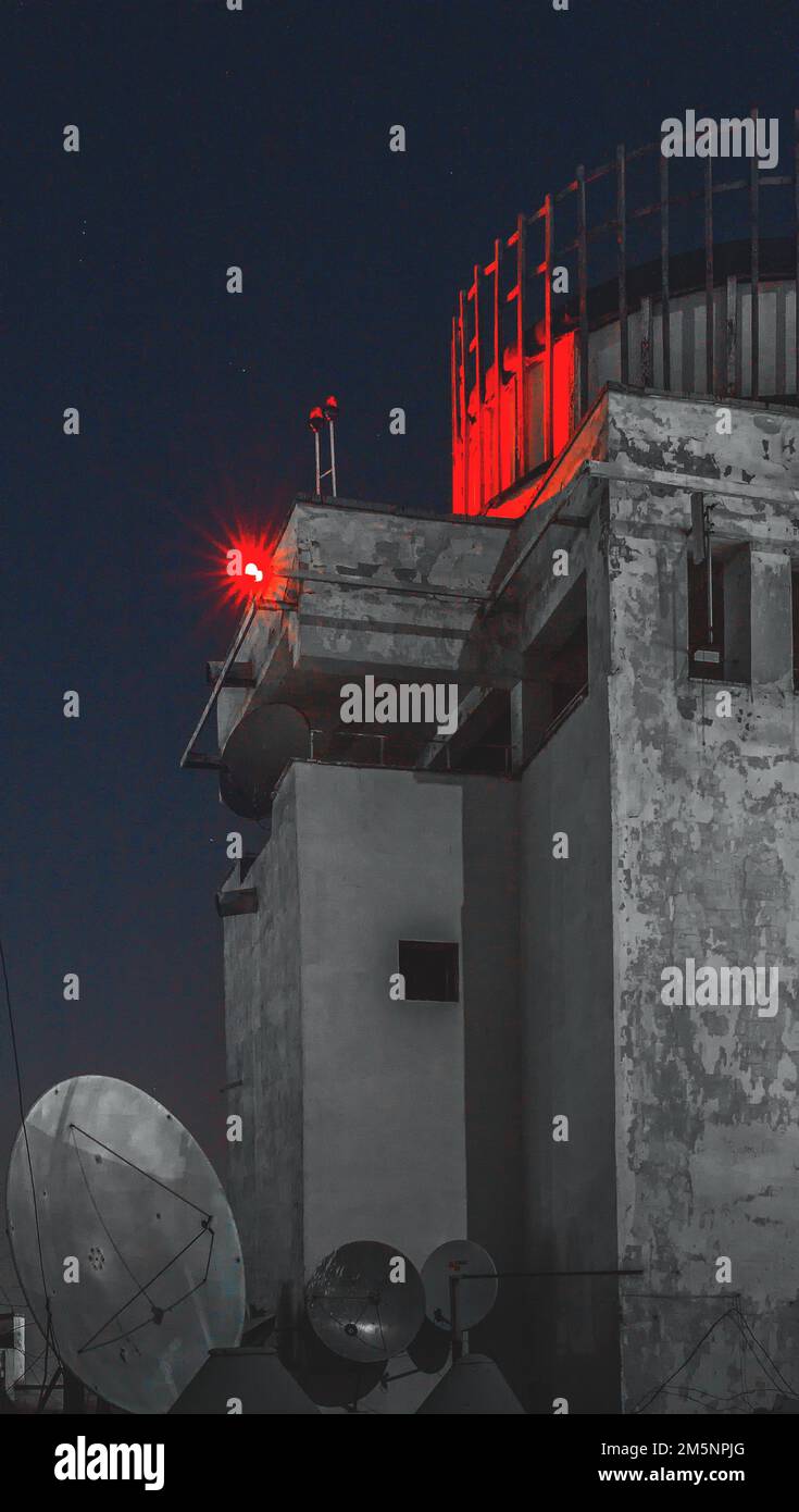 Satellite dish with radio tower at night, Kiev, Ukraine Stock Photo - Alamy