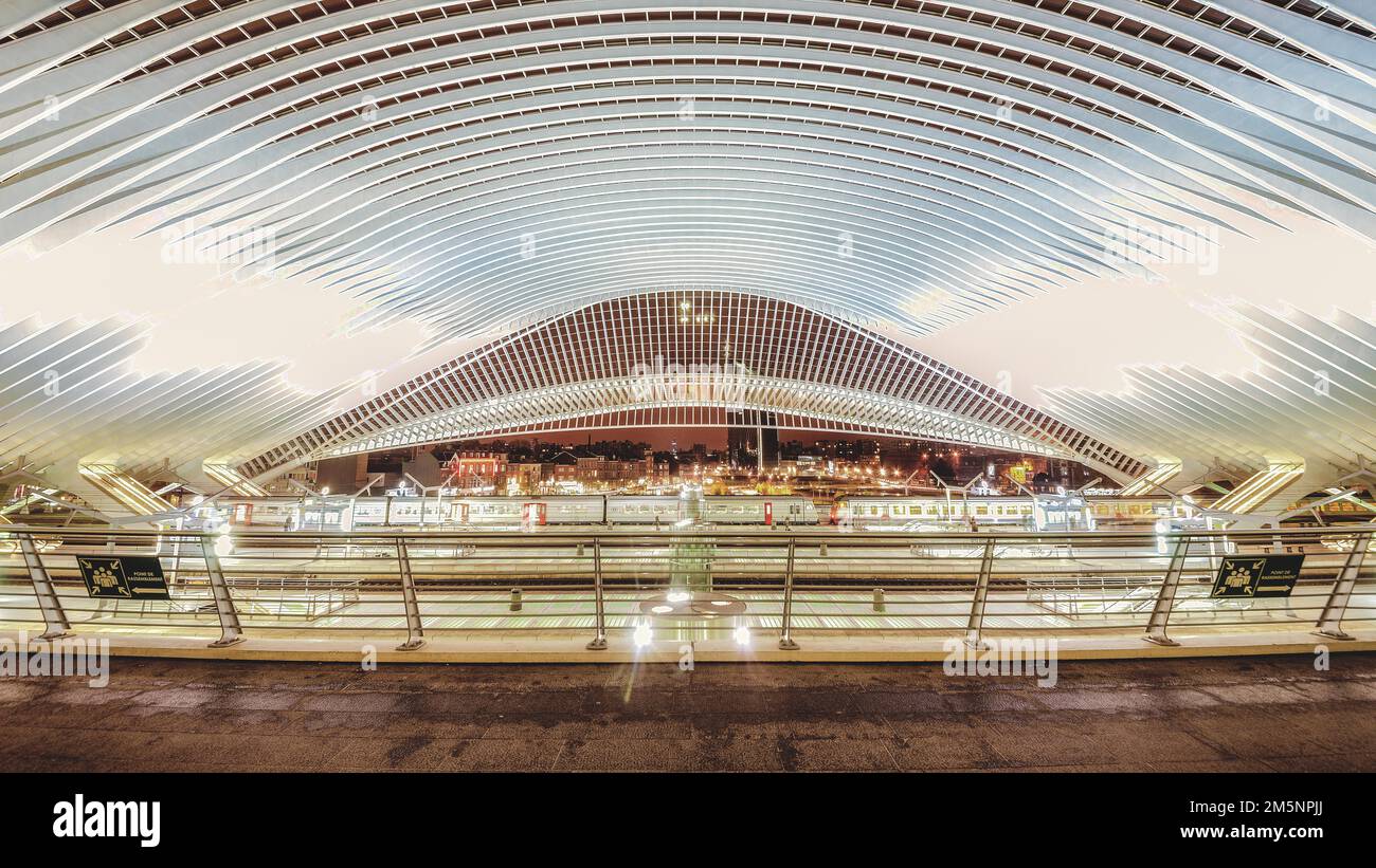 Platforms with skyline, Liege-Guillemins station, Liege, Belgium Stock ...
