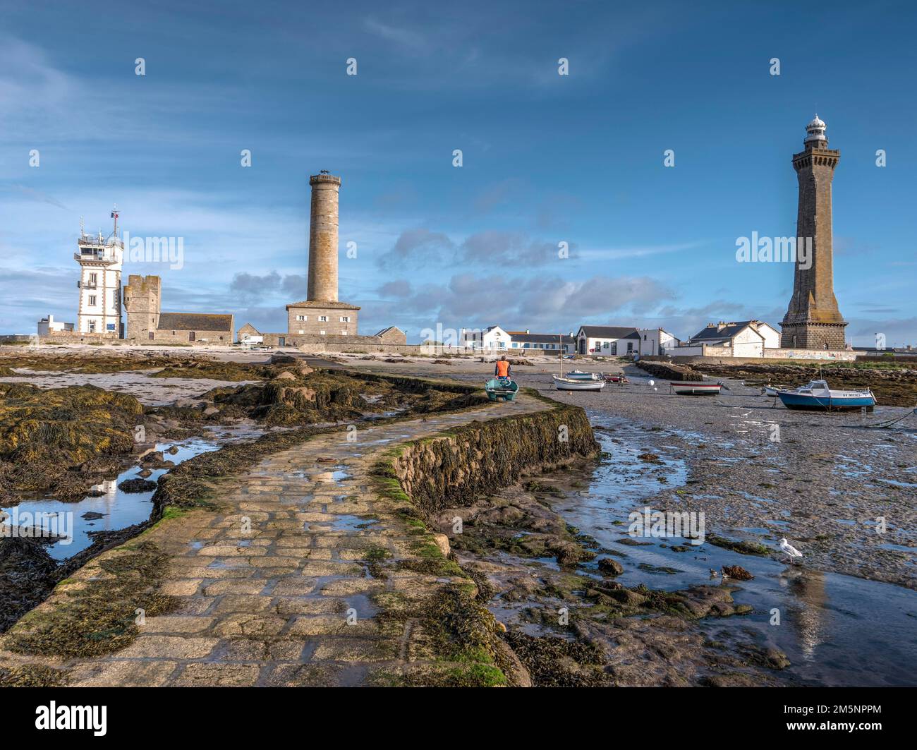 The lighthouses of Le Vieux Phare de Penmarch and Phare dEckmuehl with ...