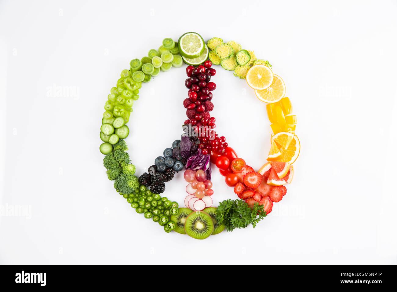 peace sign made of fruits, on a colorful white background Stock Photo ...