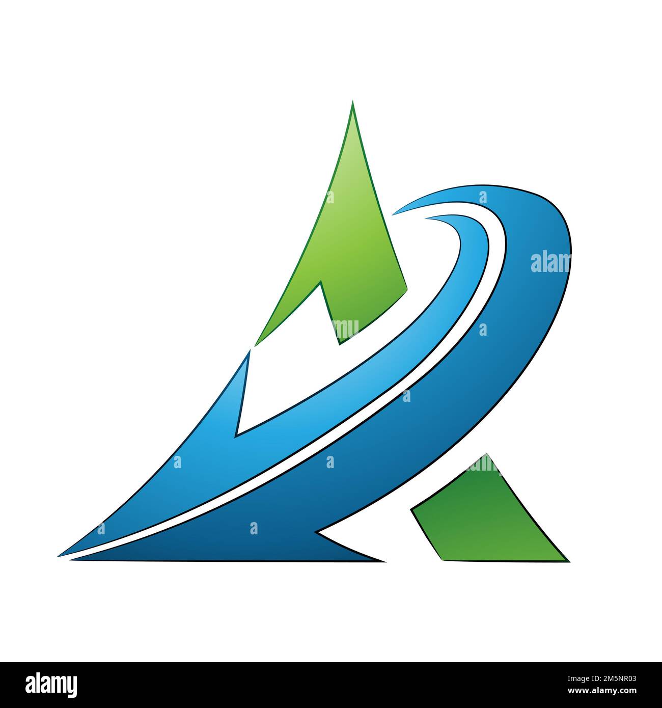 Illustration of Curved Green Triangle with a Blue Arrow isolated on a ...