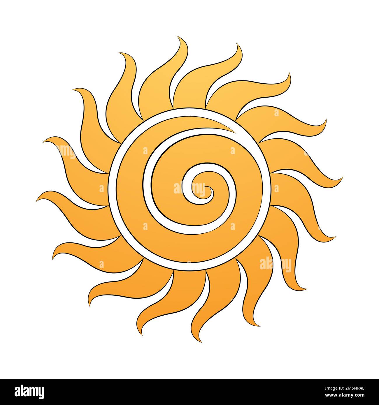Illustration of Curvy Yellow Spiral Sun Icon with Black Outlines ...