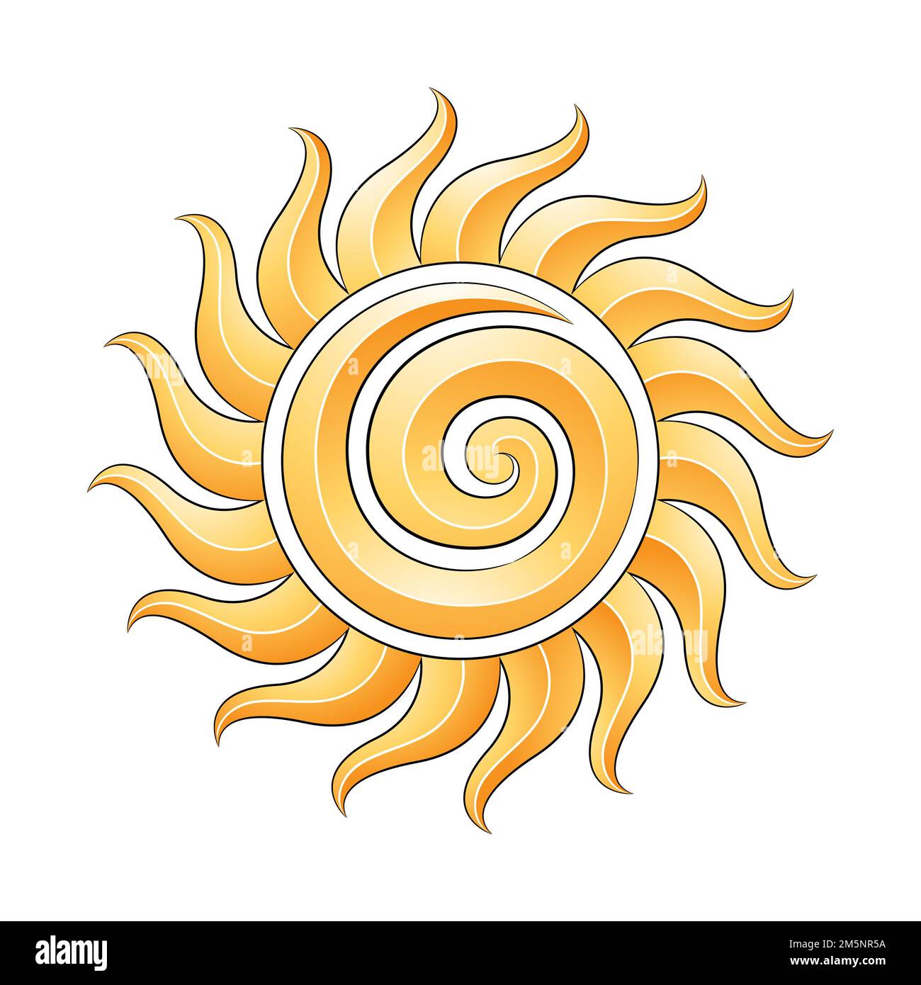 Illustration of Curvy Yellow Embossed Spiral Sun Icon with Black ...