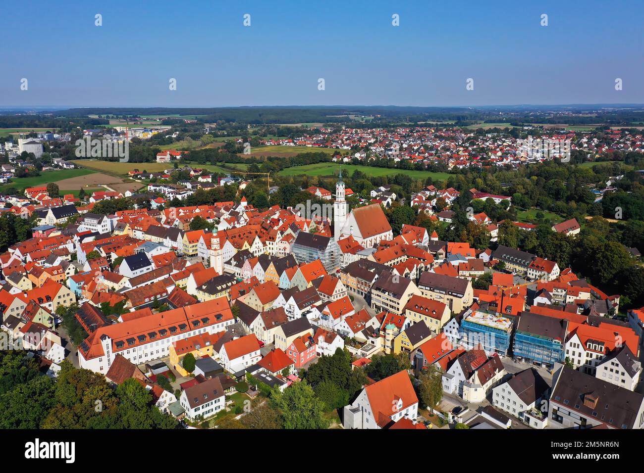Aerial view of Schrobenhausen with a view of the historic old town ...