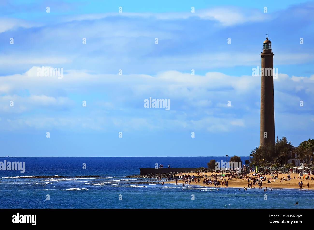The lighthouse El Faro of Maspalomas in bright sunshine. Gran Canaria ...
