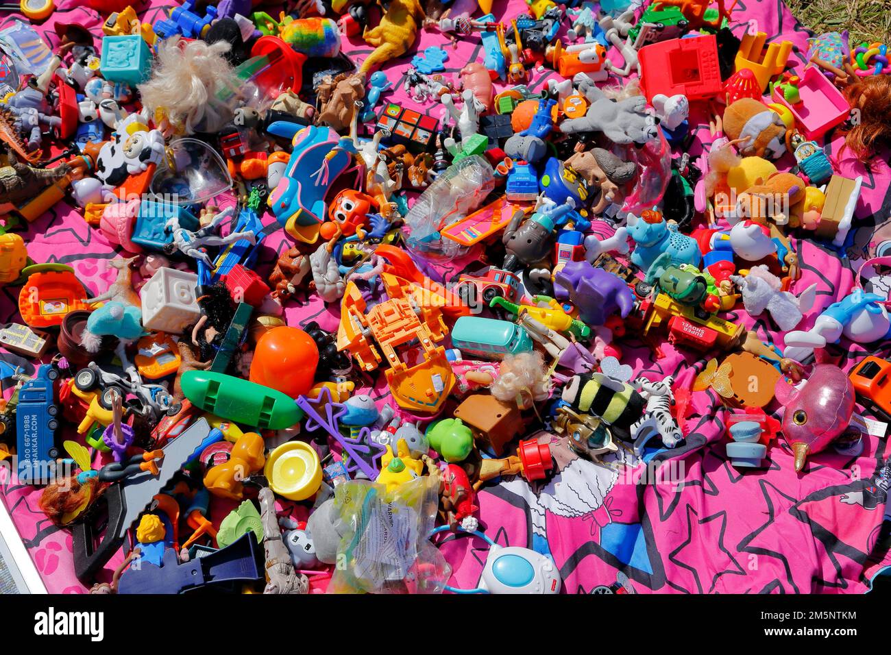 Small toys at a country flea market, Province of Quebec, Canada Stock ...