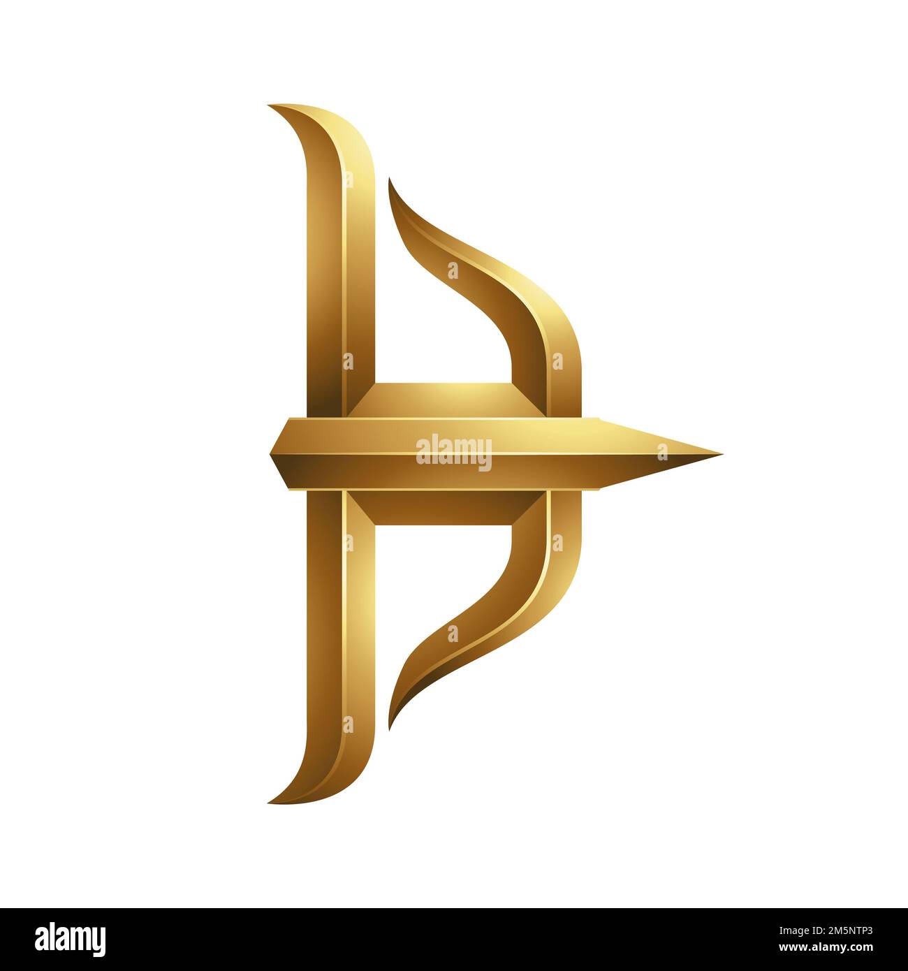 Golden Embossed Bow and Arrow Icon on a White Background Stock Photo ...