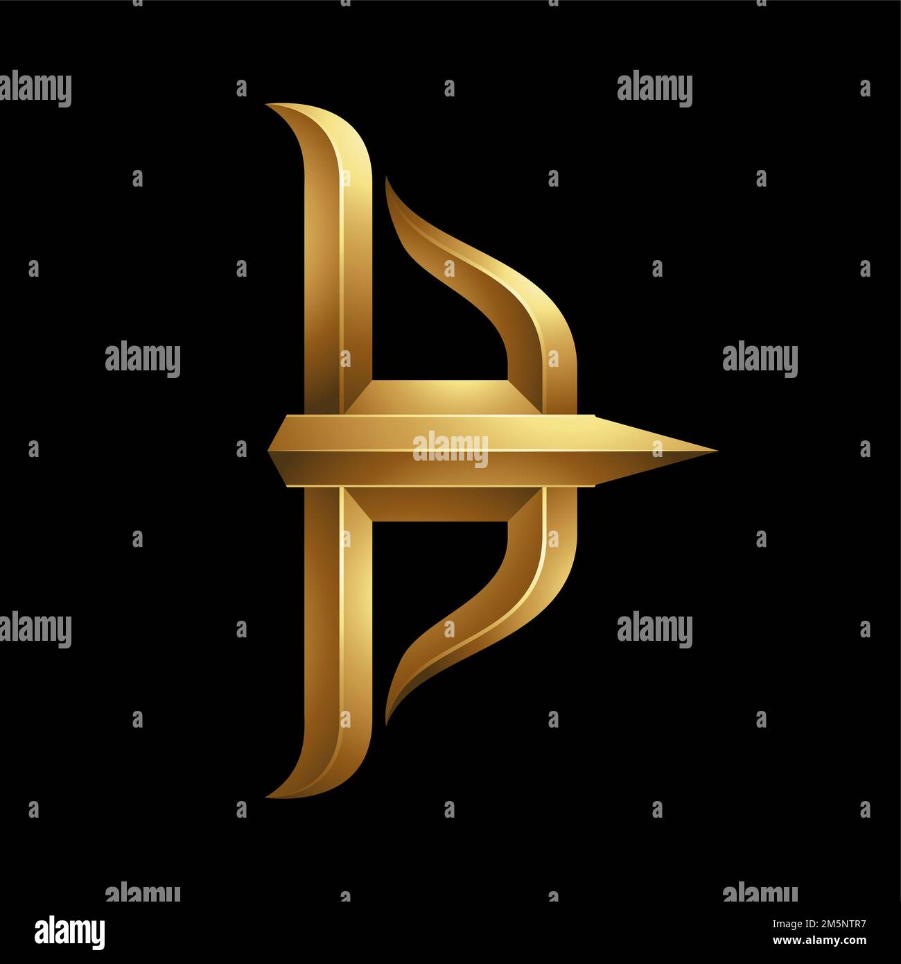 Golden Embossed Bow and Arrow Icon on a Black Background Stock Photo ...