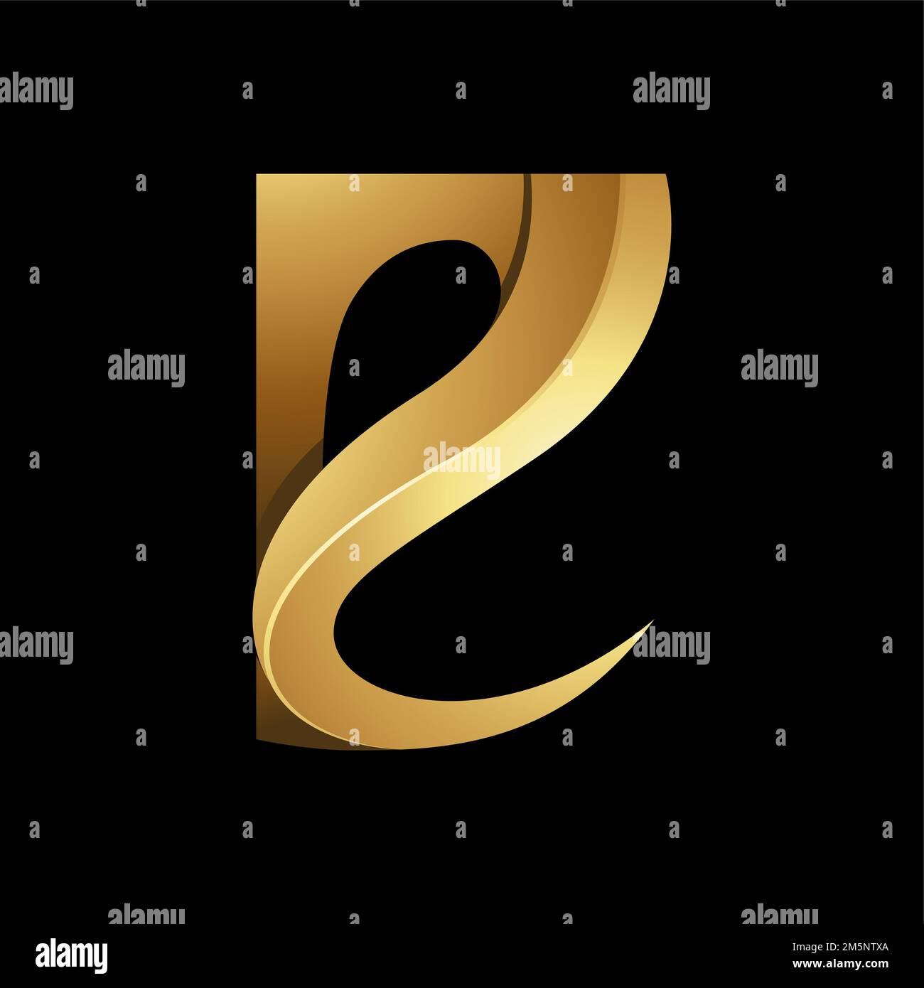 Golden Embossed Curvy and Spiky Letter E on a Black Background Stock ...