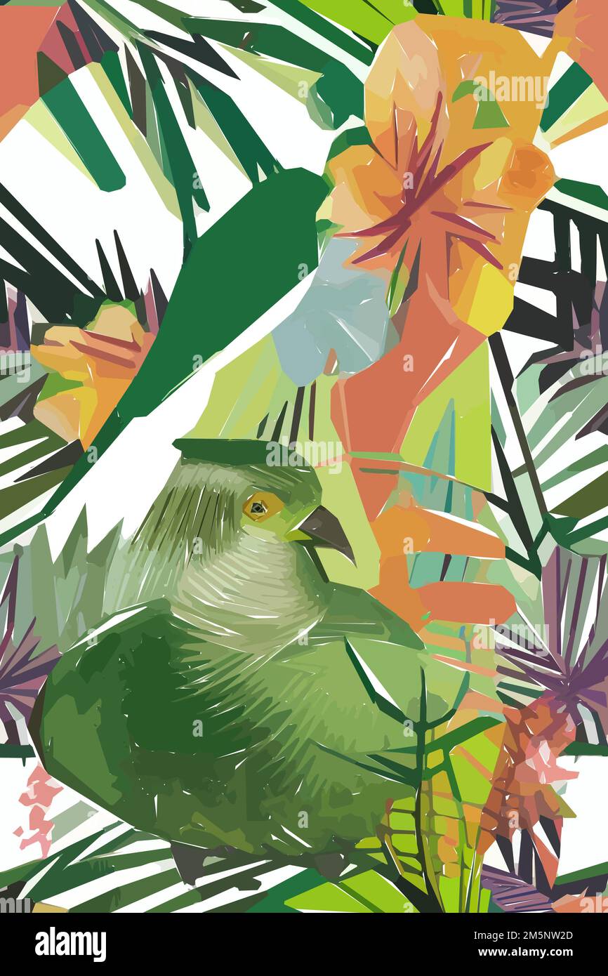 Colorful illustration of bird, flowers, leaves. Vector for wallpapers ...