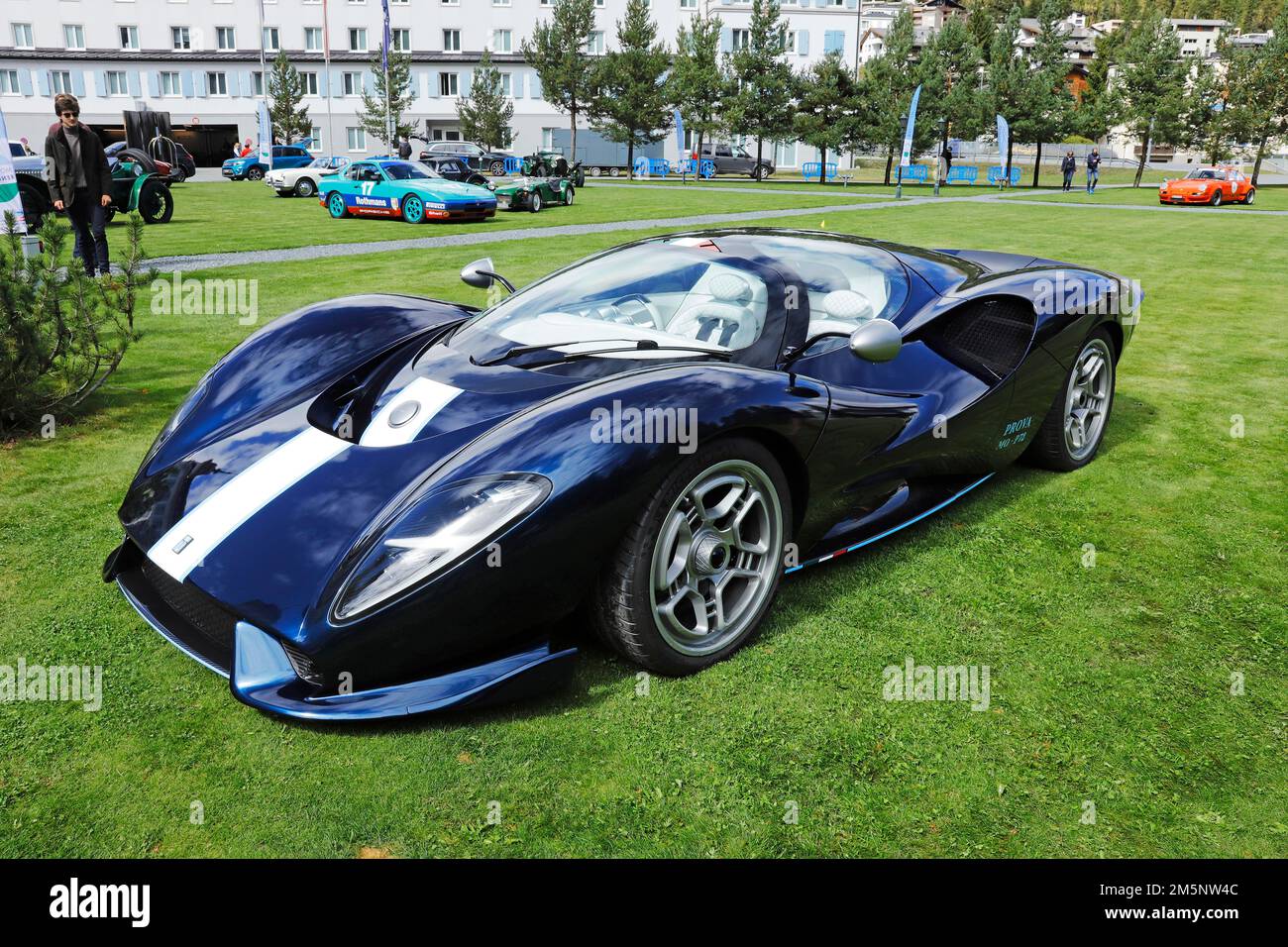 De Tomaso P 72 super sports car in front of Grand Hotel des Bains ...