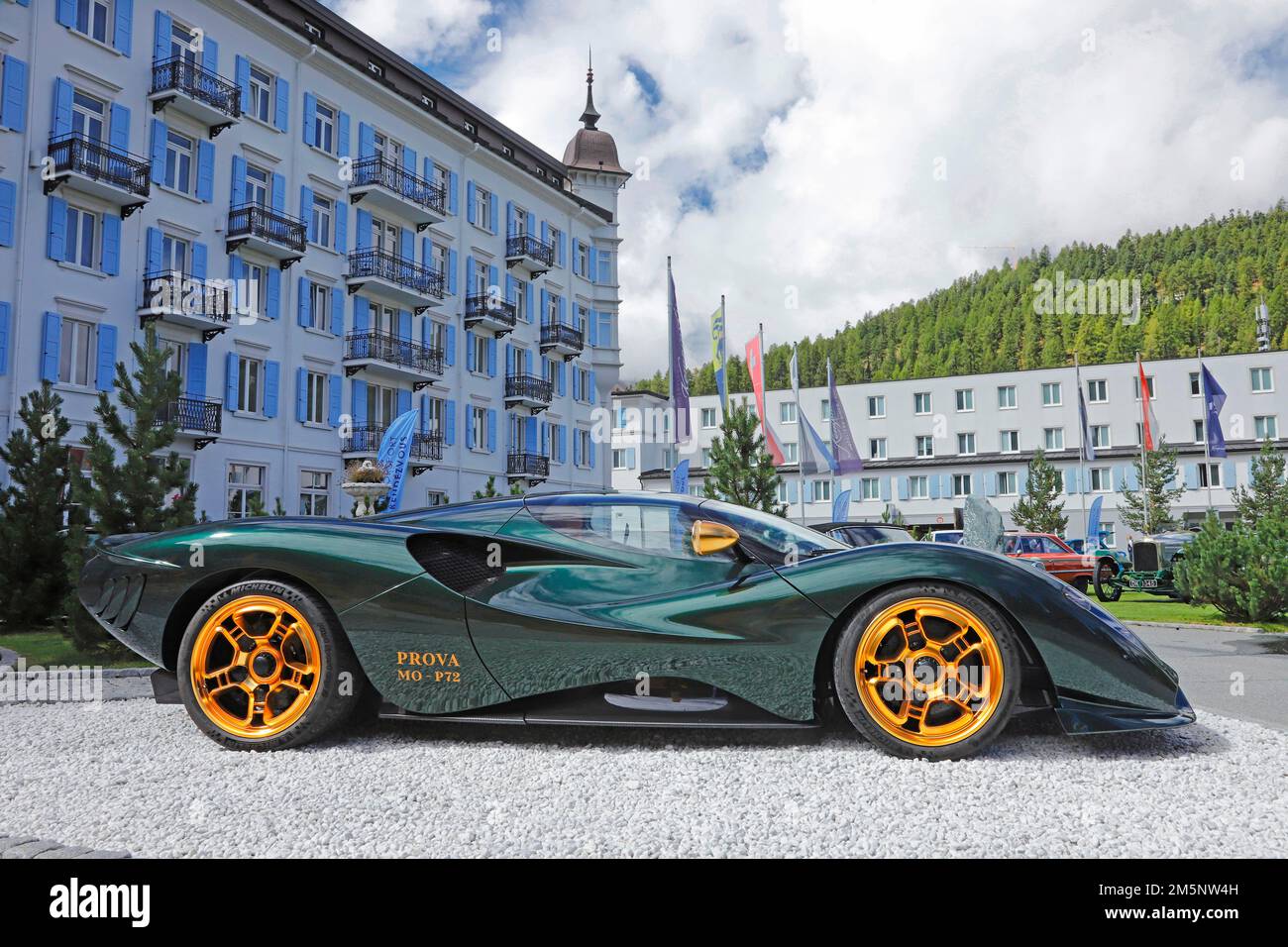 De Tomaso P 72 super sports car in front of Grand Hotel des Bains ...