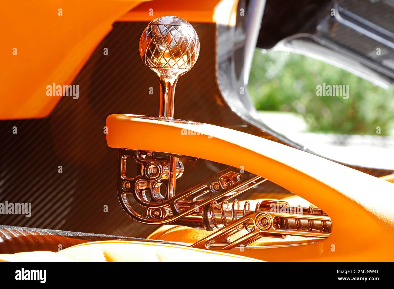 Gear lever super sports car De Tomaso P 72 in front of Grand Hotel des ...