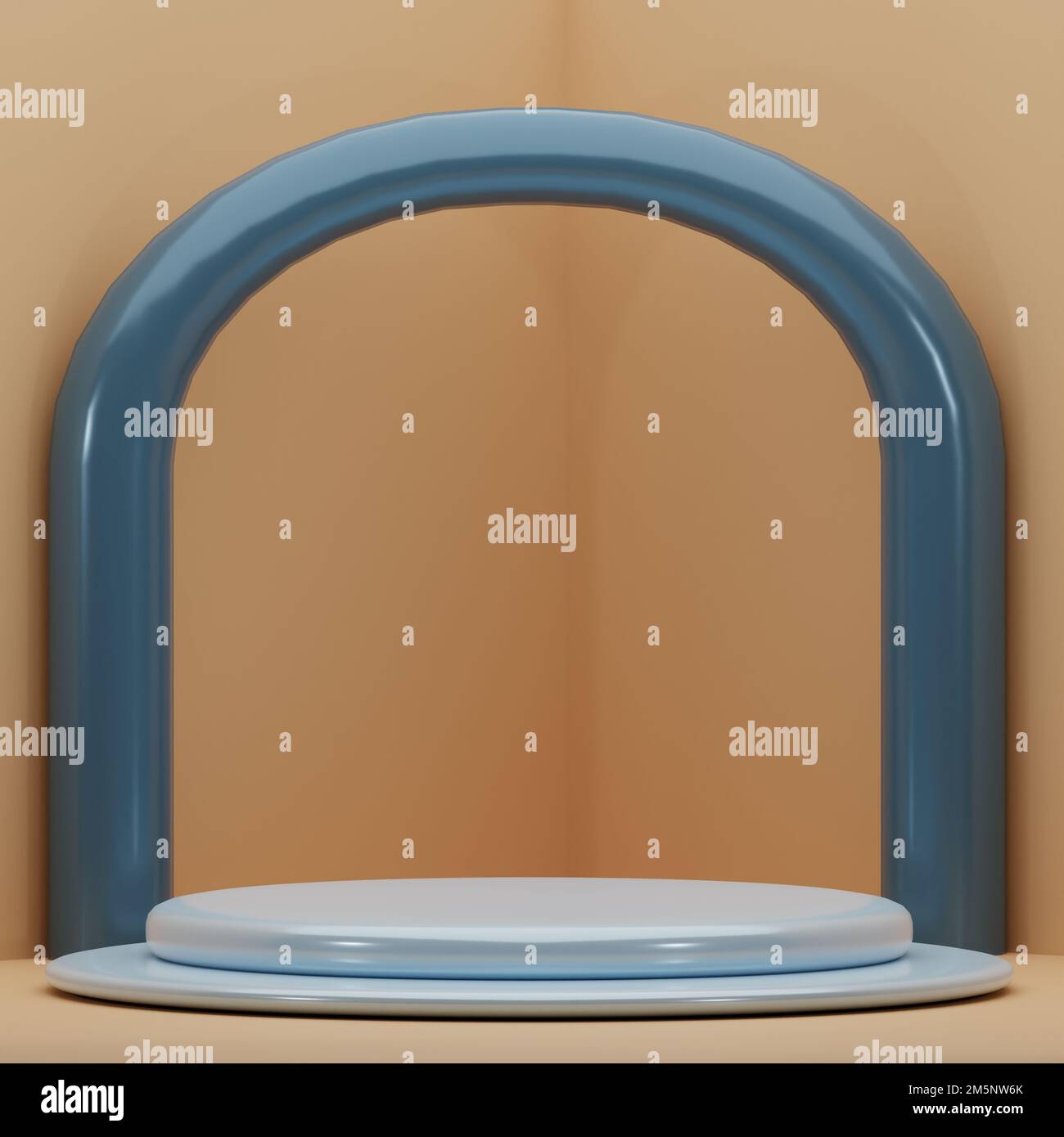 A 3d rendering of a cylinder podium with an oval gate at the back ...