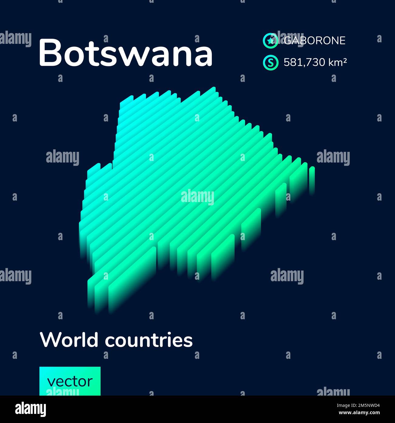 Botswana 3d Map Stylized Striped Isometric Neon Vector Map Of Botswana Is In Green And Mint