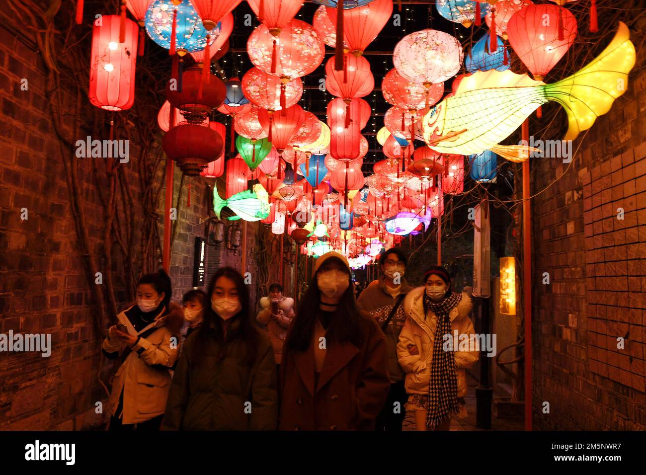 NANJING, CHINA - DECEMBER 30, 2022 - Tourists take photos of New Year ...