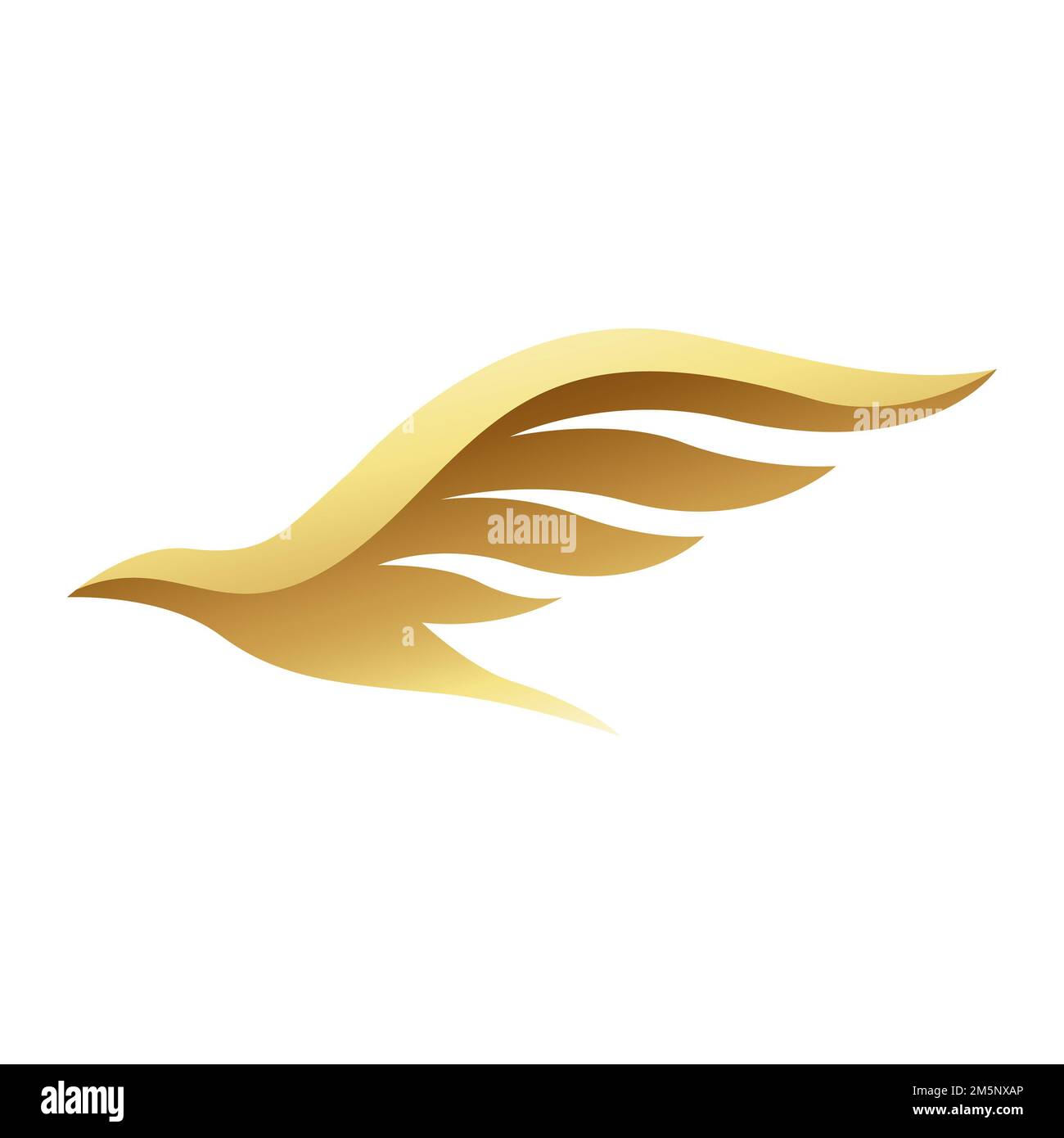 Golden Glossy Flying Bird on a White Background Stock Photo - Alamy