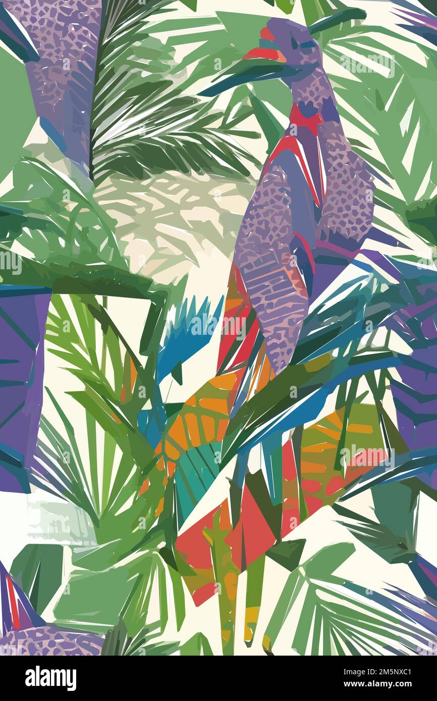 Colorful illustration of bird, flowers, leaves. Vector for wallpapers ...