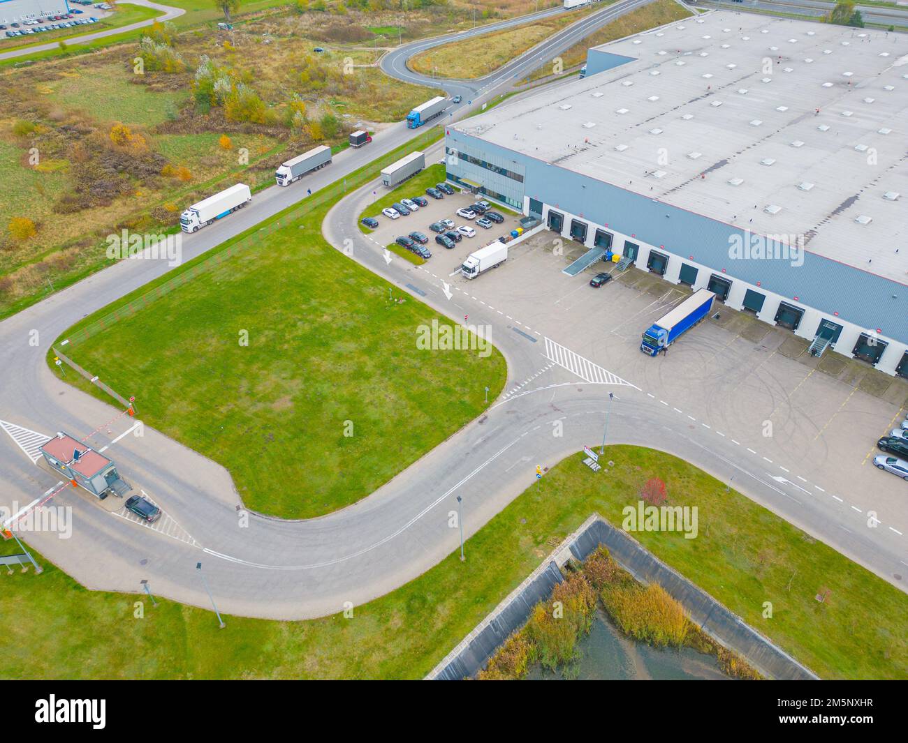 Aerial view of the distribution center, drone photography of the ...