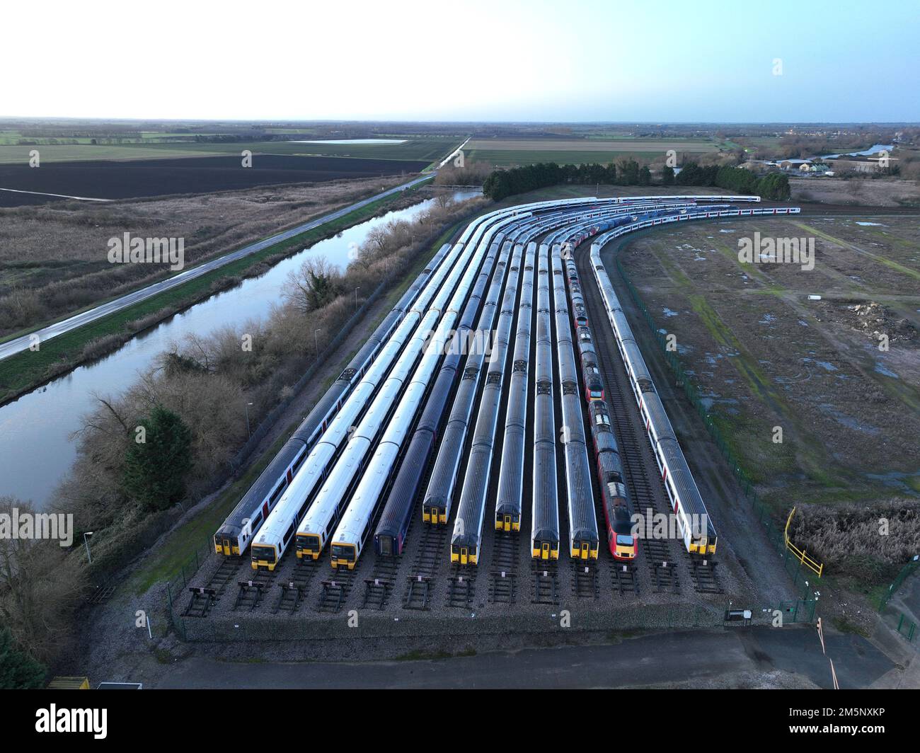 Trains are stationary in sidings near, Ely, Cambs., as another RMT ...