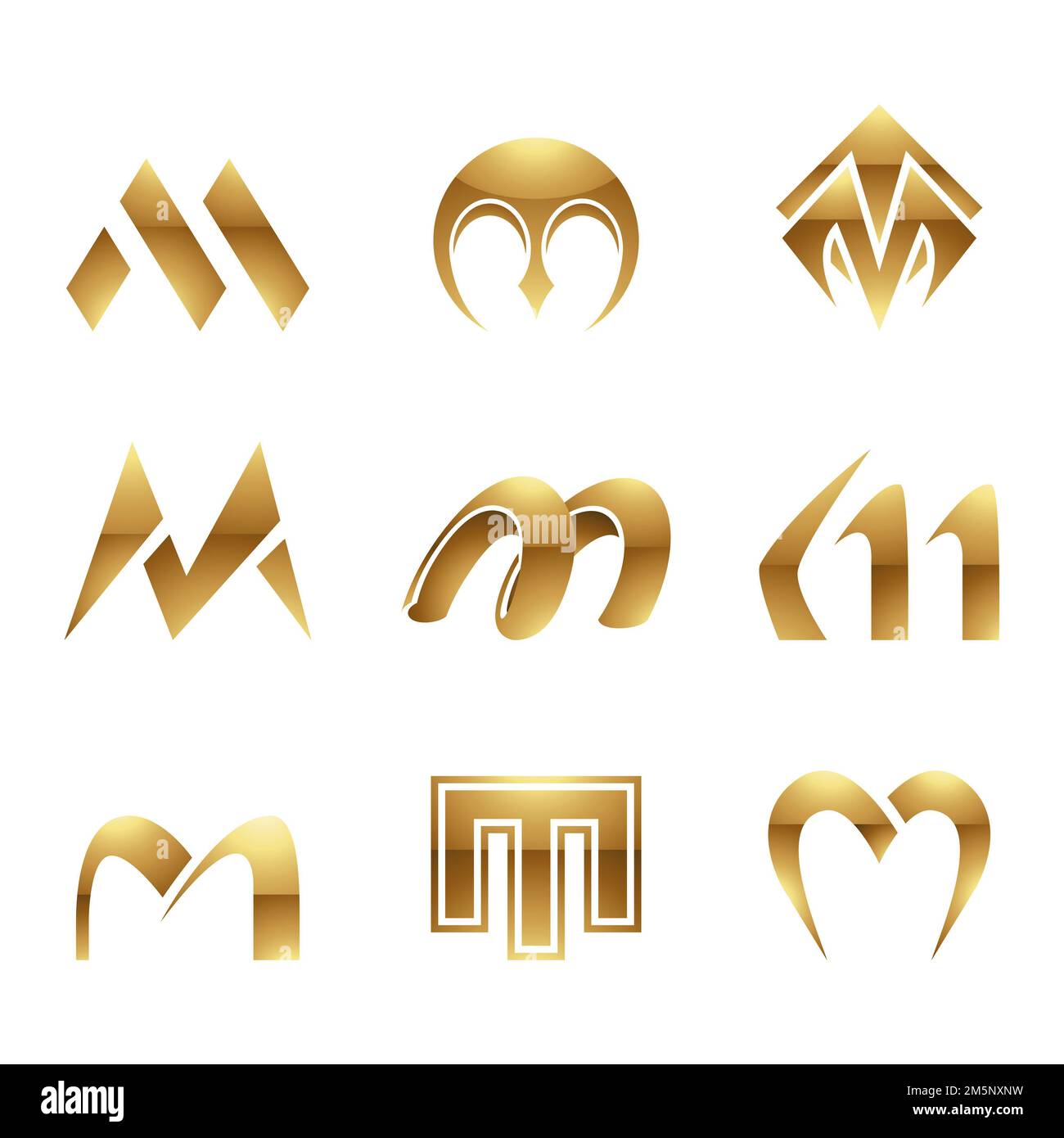 Golden Glossy Letter M Icons on a White Background Stock Photo - Alamy
