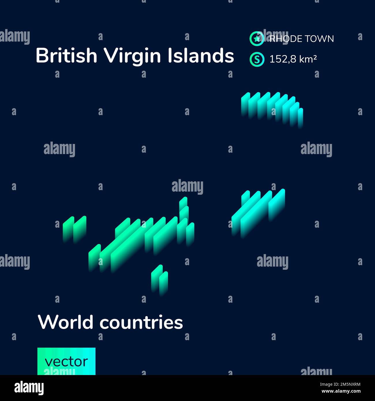 Stylized Striped Vector Neon Isometric British Virgin Islands Map With